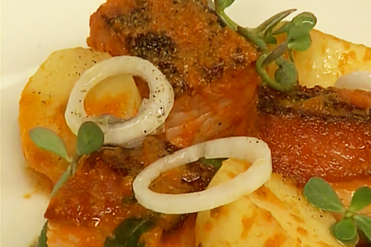 Puerco con papa cambray y verdolagas - El Gourmet