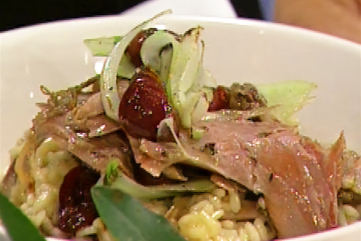 Risotto con confit de pato, uvas e hinojos crocantes. - El Gourmet