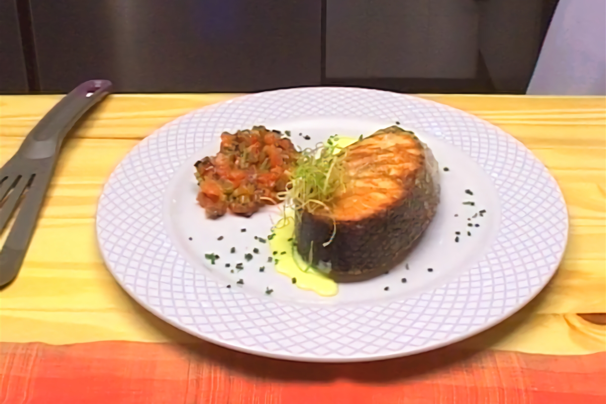 Postas de salmón grilladas con ratatouille y bearnesa - El Gourmet