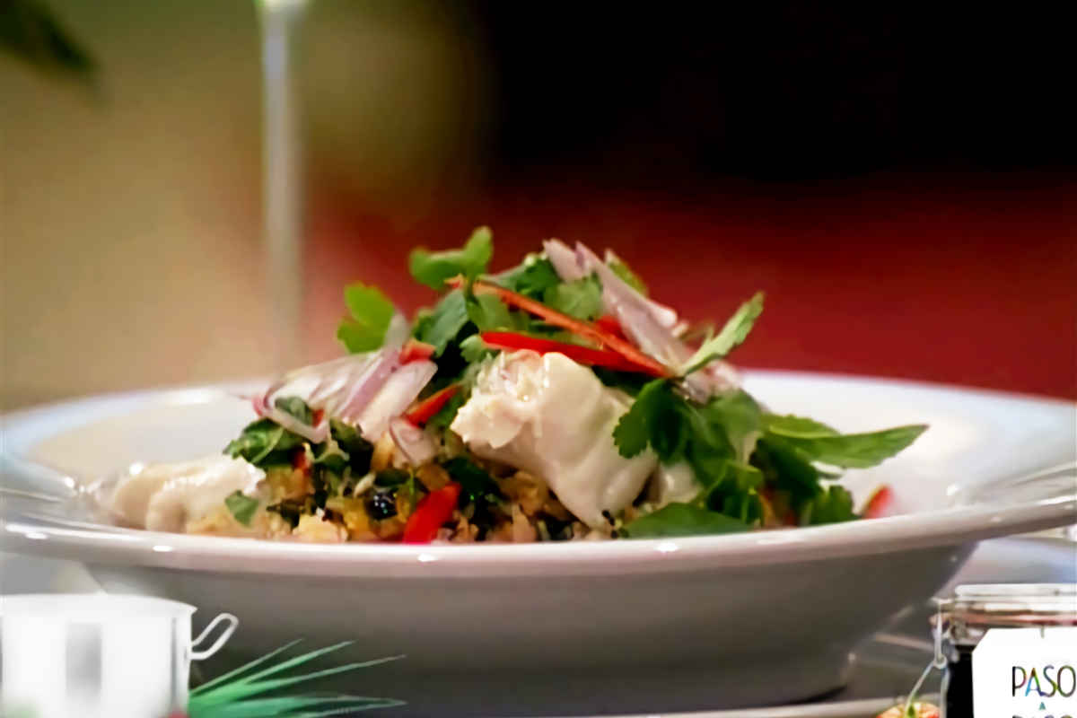 Mero en crema de coco con arroz saltado - El Gourmet