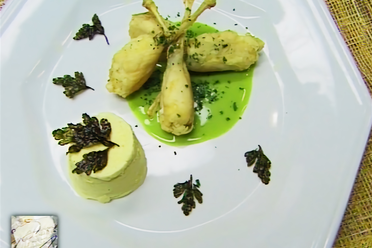 Ancas de rana fritas, salsa verde de perejil y mousse de ajo - El Gourmet